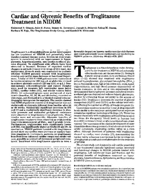 Pdf Troglitazones Cardiac And Glycemic Effects In Niddm