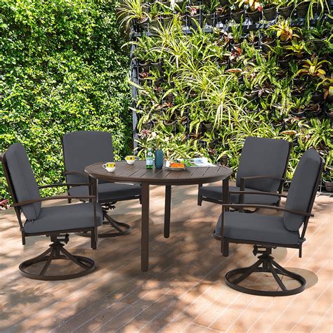 Costway 5pcs Patio Rattan Dining Set Swivel Chairs Cushioned Round