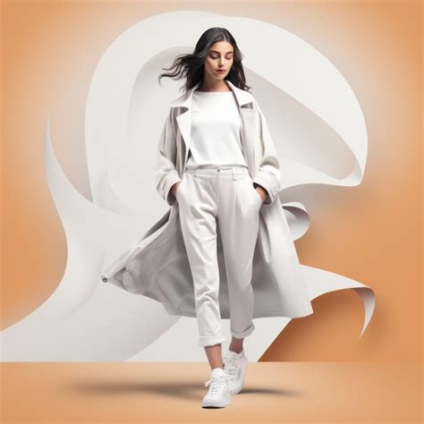 Fondo De Moda Minimalista Con Chica Vestida De Blanco Foto Premium
