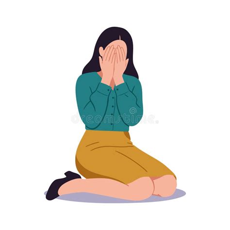 Woman Covering Face With Hands Sitting On Knees Expressing Sadness Or