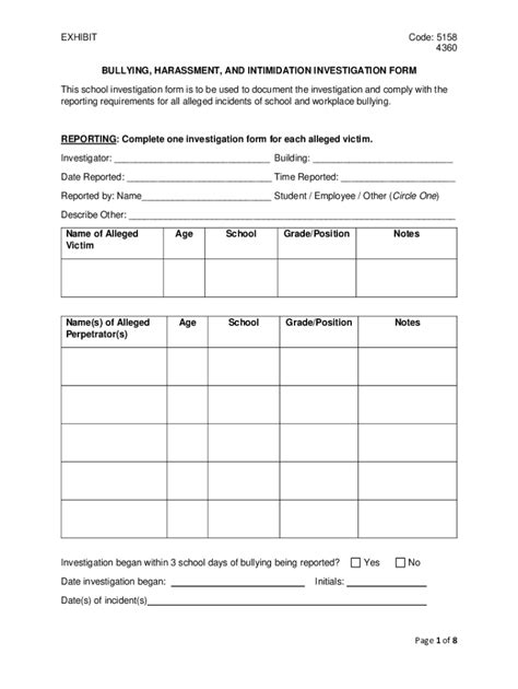 Fillable Online School District Bullying And Harassment Reporting Form