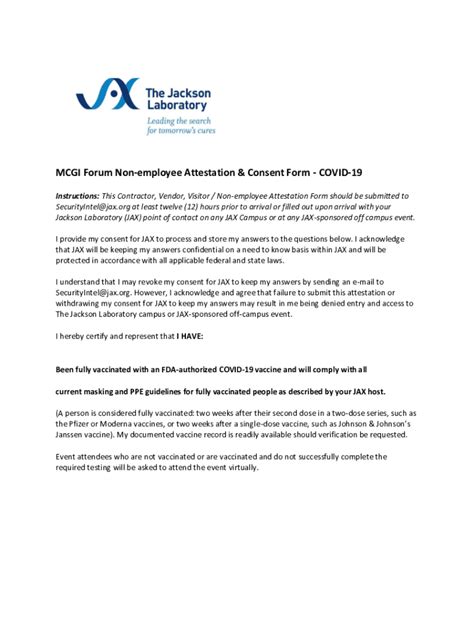 Fillable Online Mcgi Forum Non Employee Attestation And Consent Form Fax