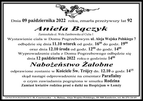 Śp Aniela Bączyk Nekrolog