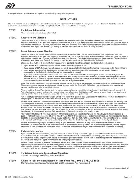 Adp 401k Termination Rollover Form Pdf Individual Retirement