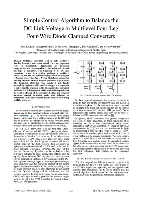 Pdf Simple Control Algorithm To Balance The Dc Link Voltage In Multilevel Four Leg Four Wire