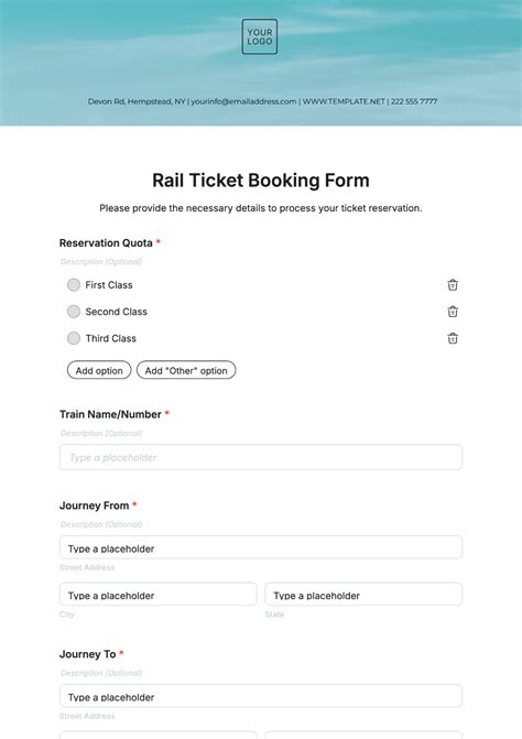 Free Rail Ticket Booking Form Template To Edit Online Free Rail Ticket Booking Form Template To Edit Online