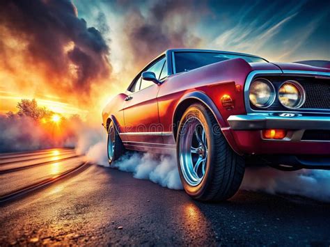 Intense Muscle Car Drifting A Macro Closeup Of Smoke And Speed On The