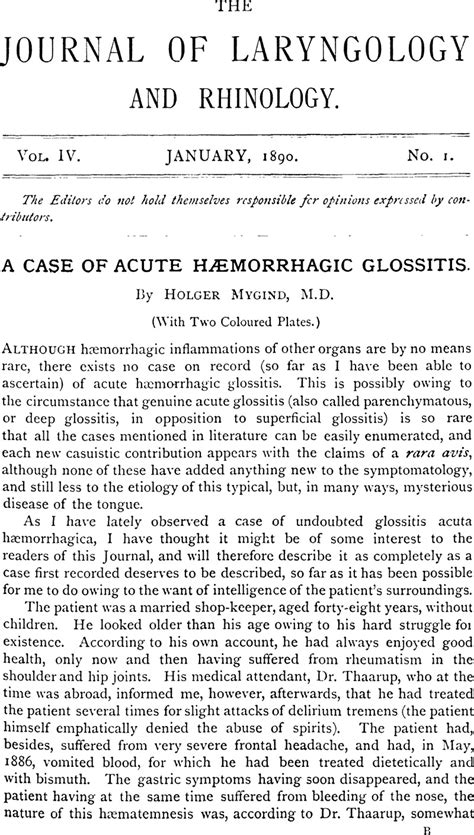 A Case Of Acute Hæmorrhagic Glossitis The Journal Of Laryngology