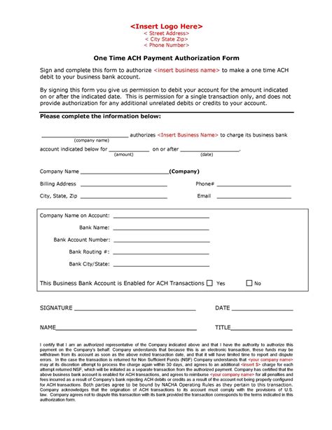 Automated Clearing Houseach Ach Payment Authorization Form