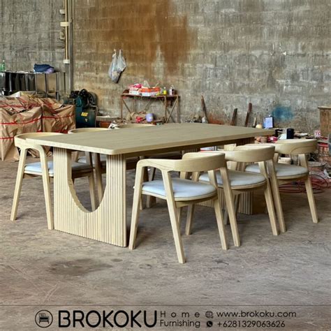 Jual Set Meja Makan Minimalis Modern Jati 6 Kursi Bhf 306 Brokoku