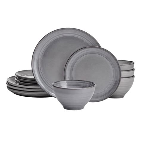 Drea 12 Piece Grey Stoneware Dinnerware Set