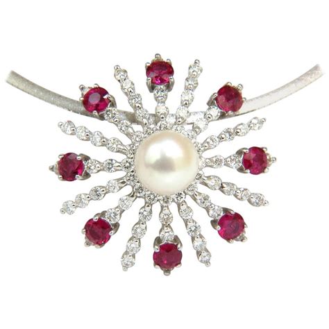 5 75 Carat Natural Gem Ruby Diamond 3d Star Burst Pearl Pendant And