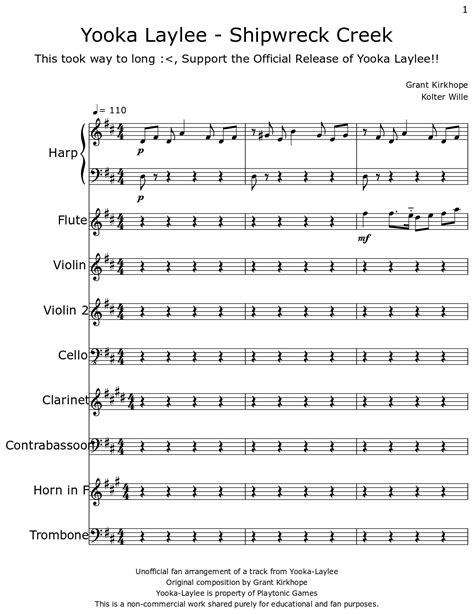 Yooka Laylee Shipwreck Creek Sheet Music For Harp Flute Violin Cello Clarinet