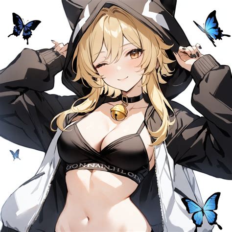 Rule 34 Ai Generated Butterfly Cat Ears Closed Eye Flower Genshin Impact Jacket Lumine