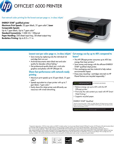 Hp Officejet 6000 E609a Printer Cb051ab1h Users Manual Datasheet