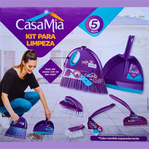 Kit De Limpeza Casamia 5 Pçs Vassoura Pá Escova De Tecidos E Louças