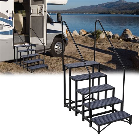 5 Step Rv Stairs With Handrails Rv Steps Ladder With Non Slip Mats