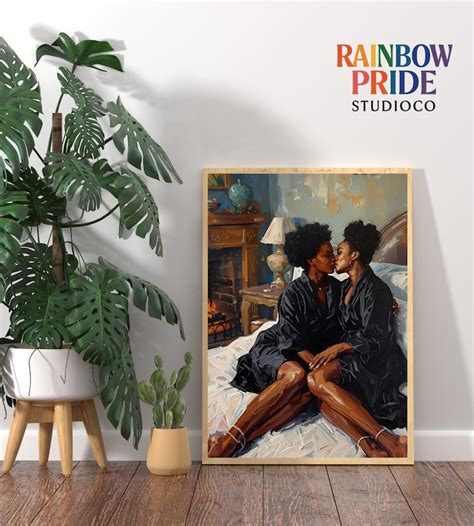 Lesbian Couple Wall Art Fireside Serenity” Romantic Bipoc Sapphic