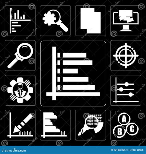 Set Of Data Analytics Bars Chart With Descendant Line Interconnected Search Analytics