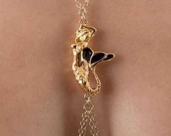 Womens Gold Mermaid Tail Necklace Breast Nipple Chain Exotic Adult