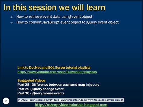 Sql Server Net And C Video Tutorial Jquery Event Object