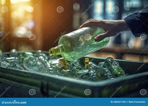 Hand Throwing Glass Bottle Into Recycling Container Ai Generative