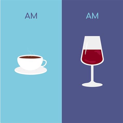 Taza De Café Y Una Copa De Vino Am Y Pm Vector Premium