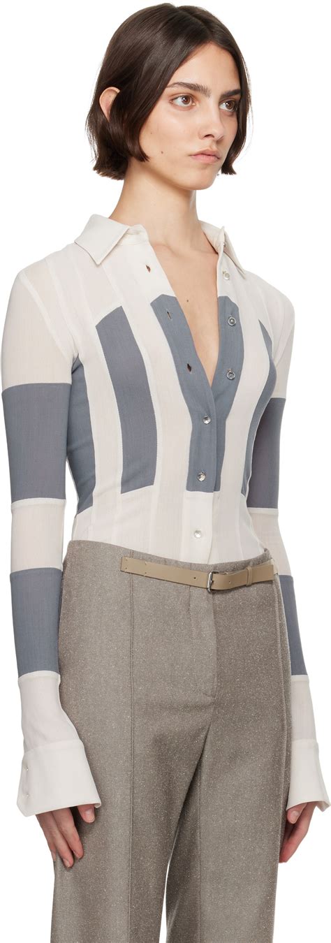 Tory Burch Off White And Gray Wool Button Down Shirt Tory Burch