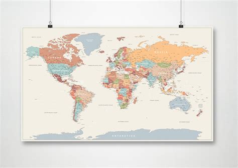 Classic World Map Large World Map Push Pin Modern Travel Map Poster