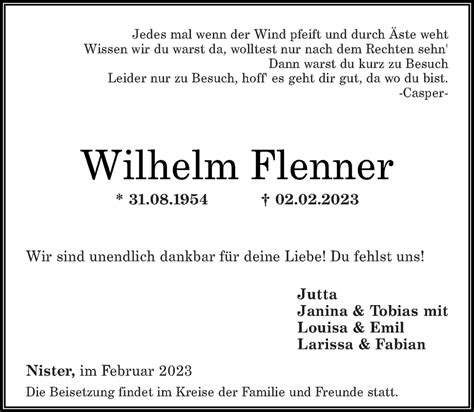 Traueranzeigen Von Wilhelm Flenner Rz Trauer De