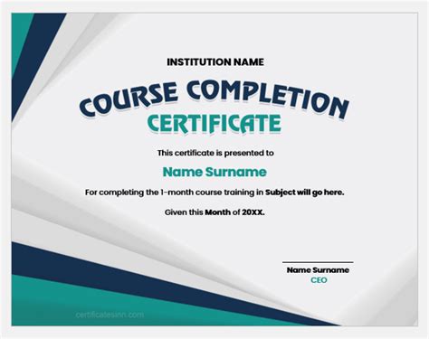 Course Completion Certificate Templates For Word Download