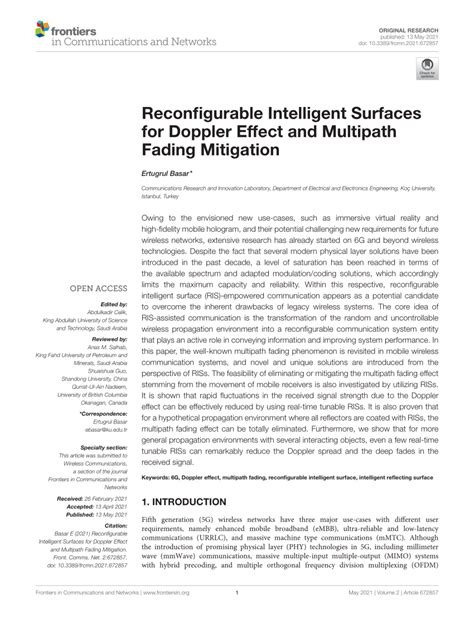 Pdf Reconfigurable Intelligent Surfaces For Doppler Effect And Multipath Fading Mitigation
