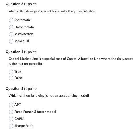 Solved Question 11 1 Point Arbitrage Pricing Theory