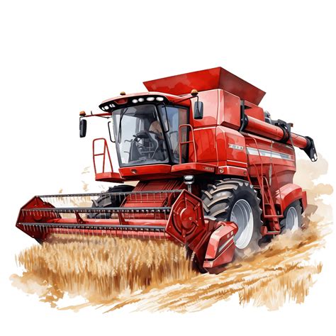 Red Combine Harvester Watercolor Clipart Farm Nursery Art  Etsy