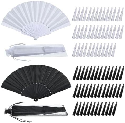 Wenqik 80 Pcs Wedding Folding Hand Fans Bulk Silk Fabric