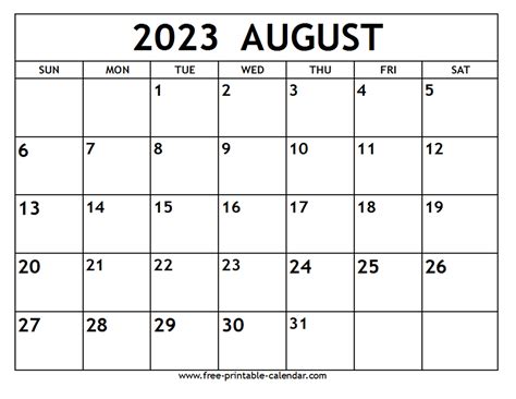 August Calendar