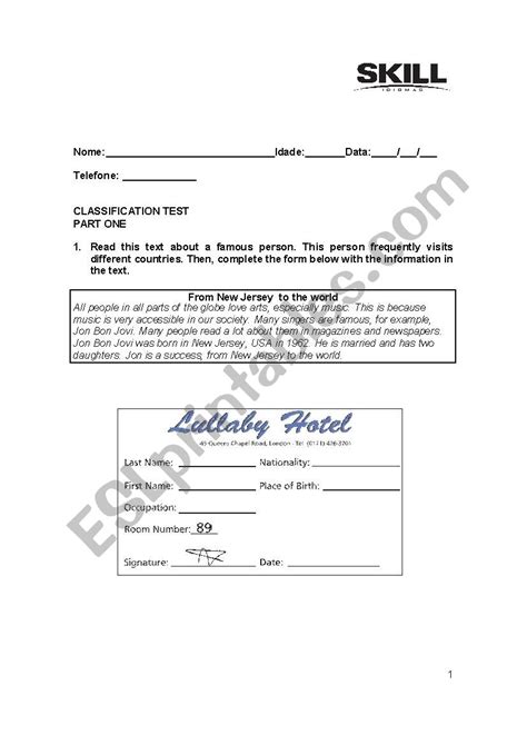 Classification Test Test New Students Esl Worksheet By Noni88