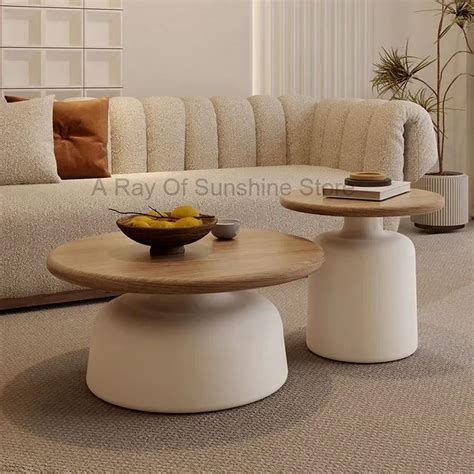 Low White Round Coffee Tables Modern Design Wood Floor Minimalist