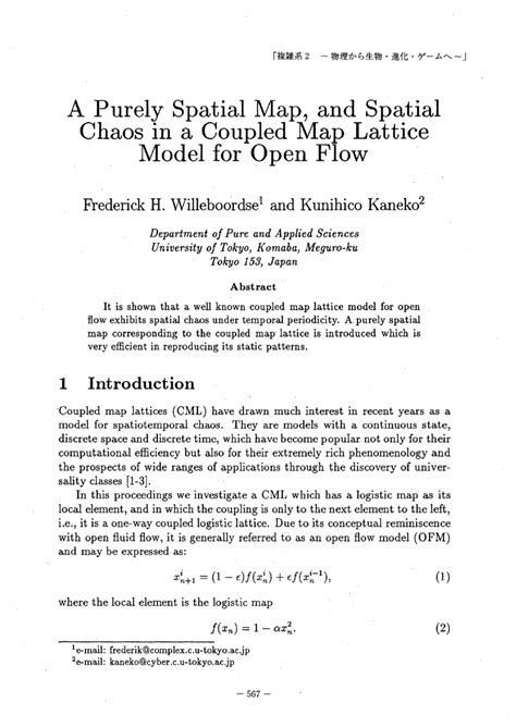 Pdf A Purely Spatial Map And Spatial Chaos In A Coupled Map Lattice Model For Open Flow