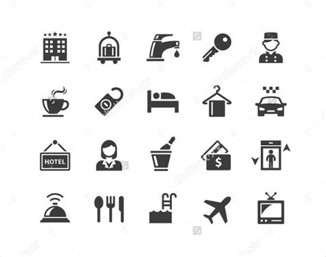 Hotel Icons Set In Black And White Hotel And Hospitality Icons Hotel