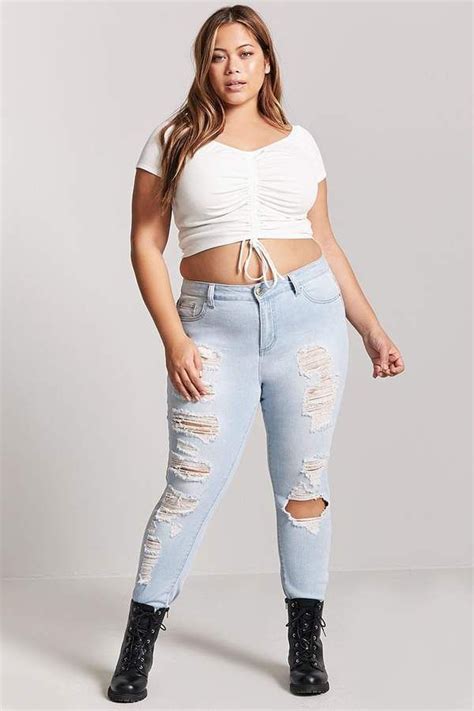 Forever 21 Plus Size Distressed Jeans Plus Size Fall Outfit Plus