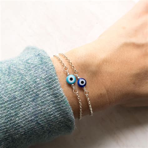 Dainty Sterling Silver Evil Eye Bracelet Turkish Nazar Protection
