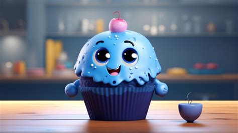 Cute Cartoon Blueberry Muffin Character Generative Ai Premium Ai