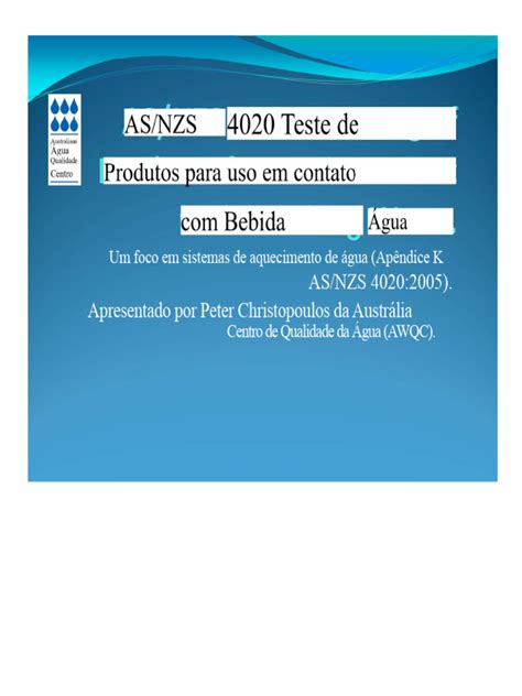 Normas As Nzs 4020 Para Aquecimento De Água Pdf Metais Qualidade Da água