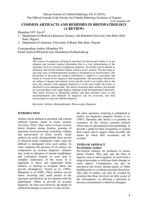 Pdf Common Artifacts And Remedies In Histopathology A Review