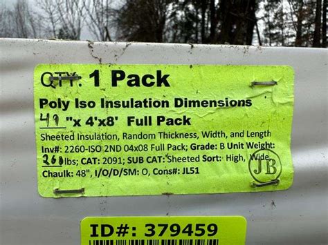 Poly Iso Insulation Dimensions 49 X 4 X 8 See Description Lambrecht Auction Inc