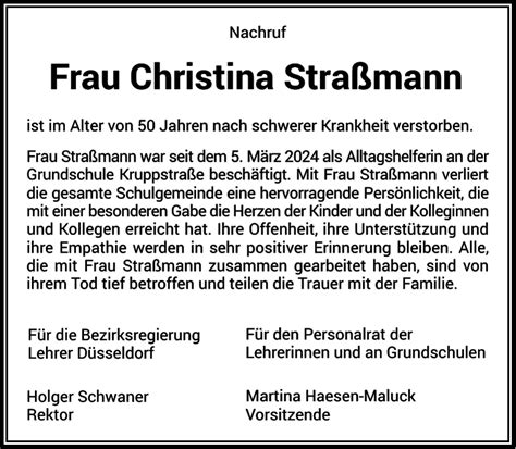Frau Christina Straßmann Nachruf Westdeutsche Zeitung