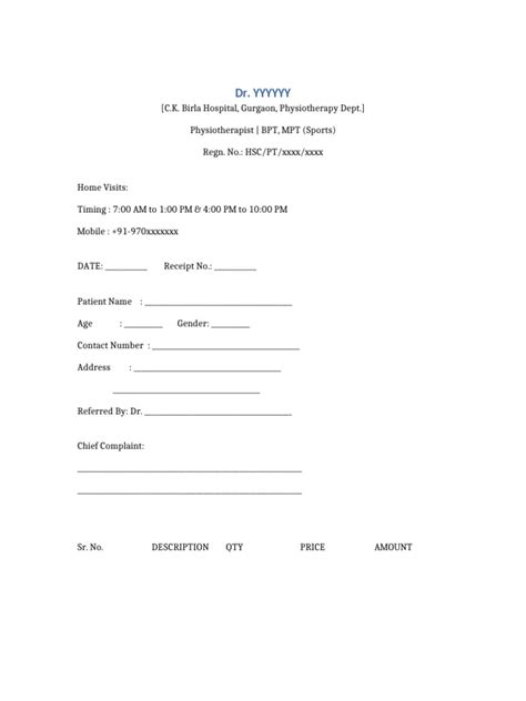 Physiotherapy Billing Form Pdf