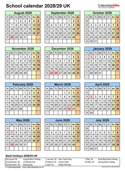 School Calendars 202829 Uk Free Printable Word Templates