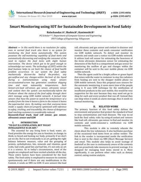 Irjet Smart Monitoring Using Iot For Sustainable Development In Food Safety Pdf